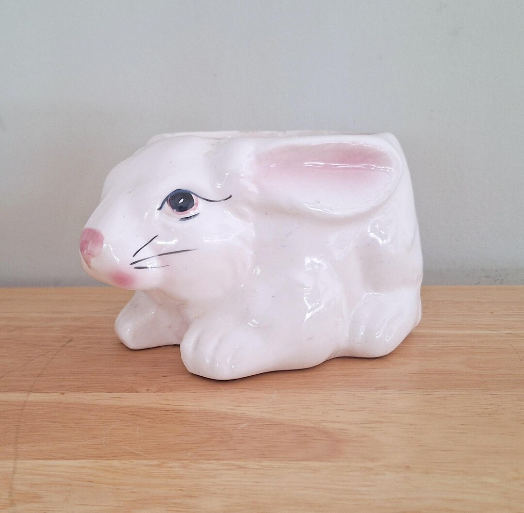 Vintage Ceramic Bunny Planter | Hand-painted Rabbit Pot | Easter Decor ...