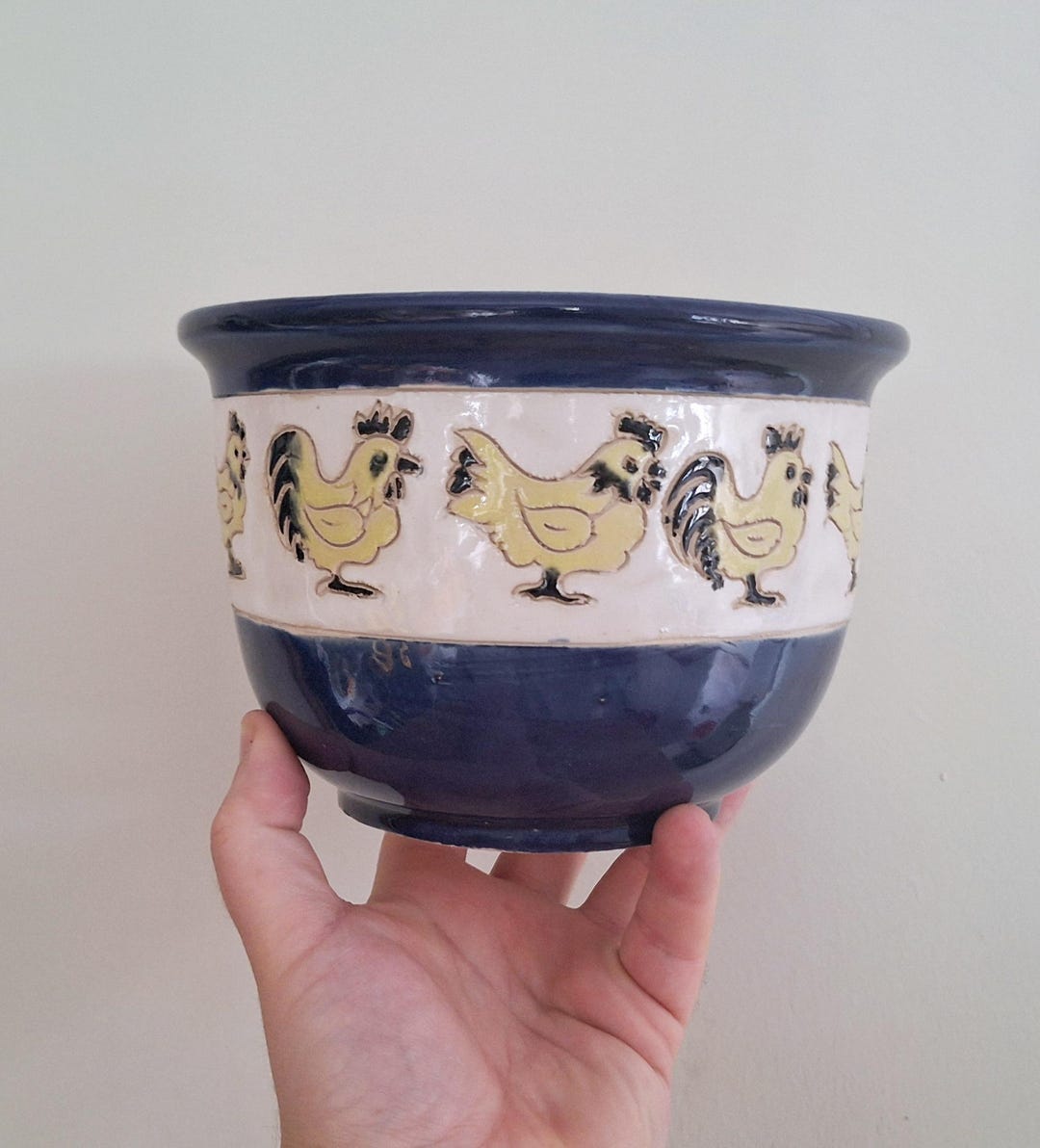 Handcrafted Ceramic Rooster Planter | Blue and Yellow Chicken-themed ...