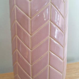 Pastel Pink Ceramic Tall Vase With Chevron Pattern – Modern Geometric ...
