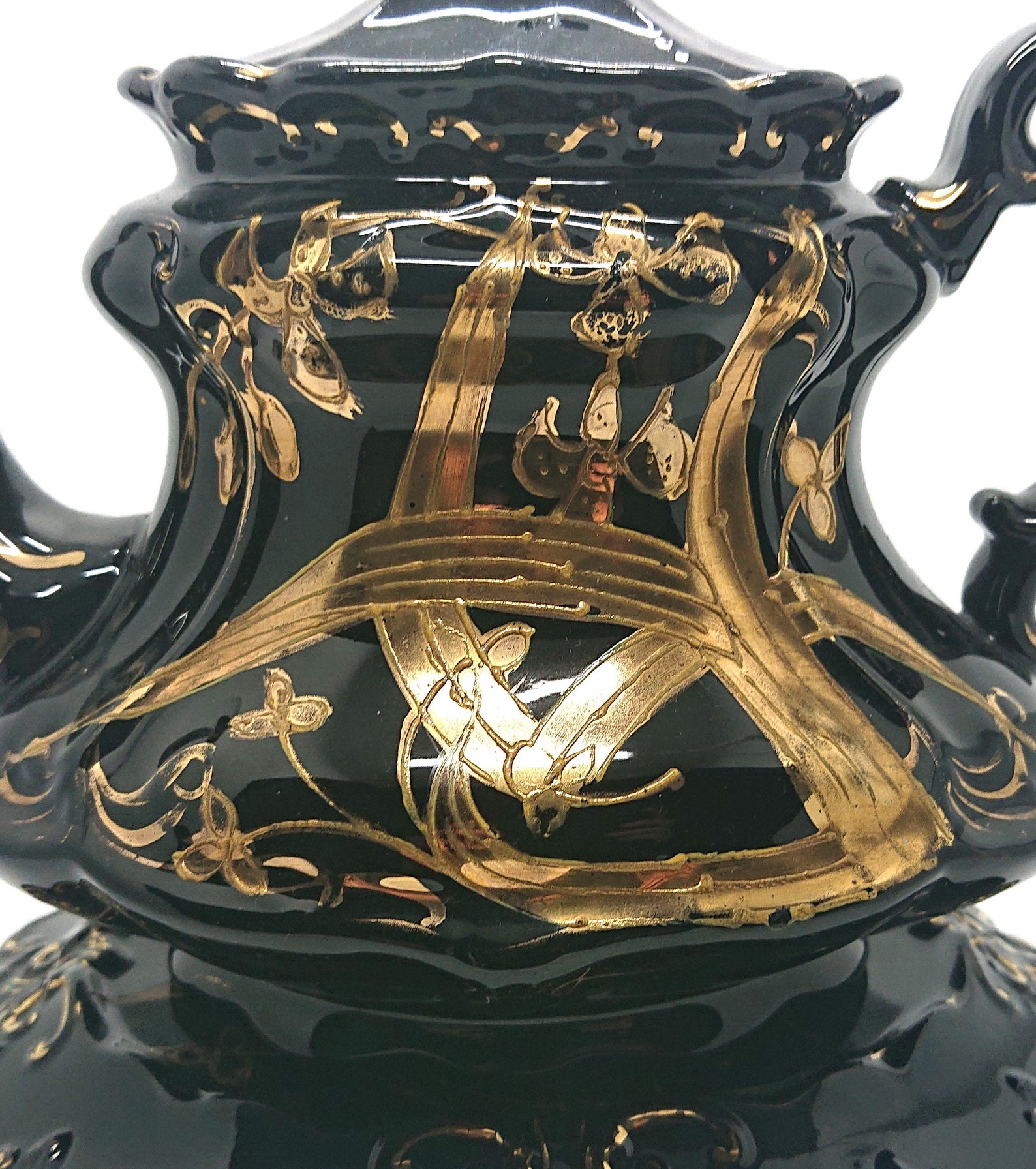 Antique English Victorian Black and Gold Teapot With Stand Mourning ...