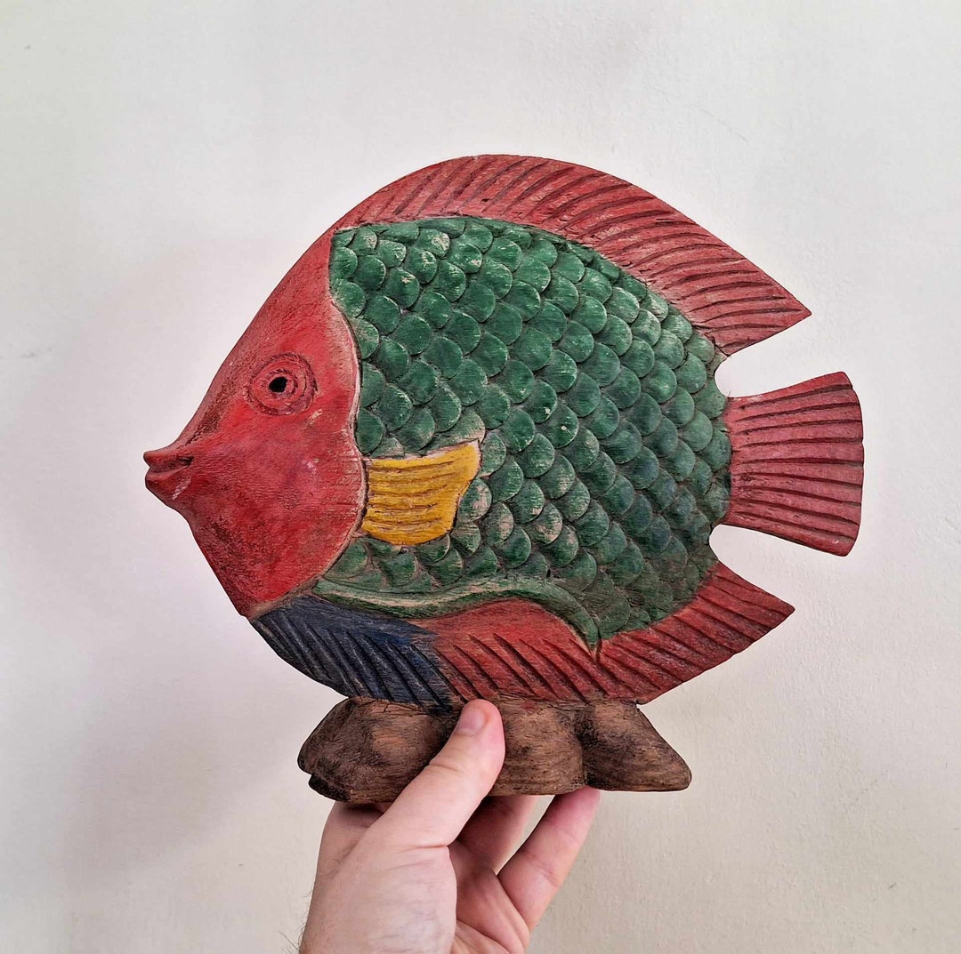 Vintage Fish Wooden Figure Ceramic Fish Retro Décor Décor Ornament Red ...