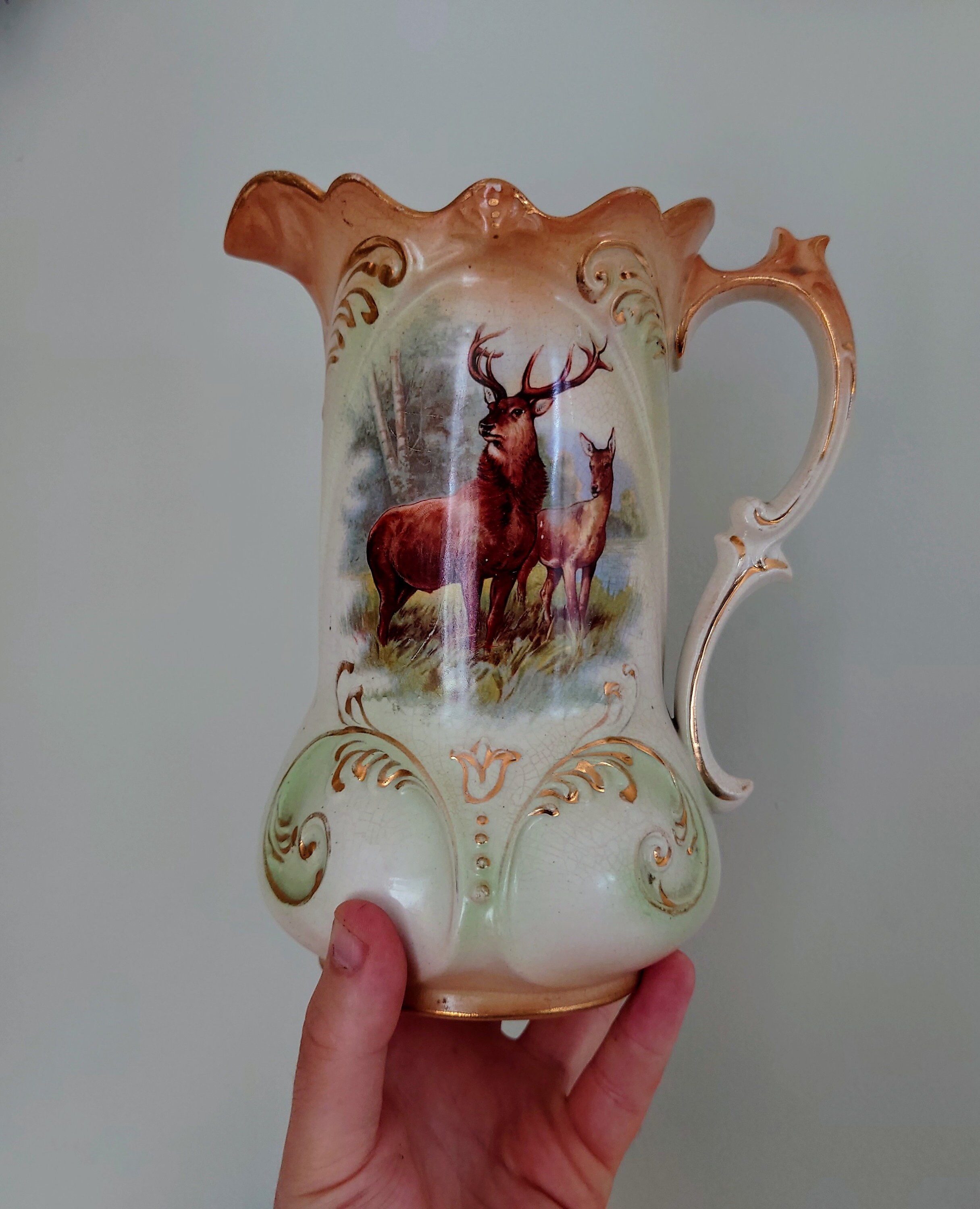 Victorian Deer Jug Ceramic Decorative Jug Airbrush/art Transfer Vase ...