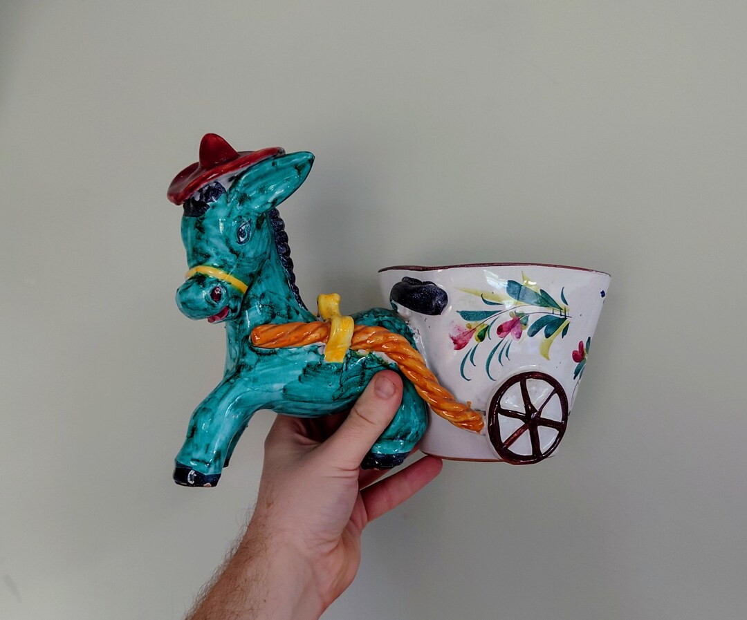 Vintage Plant Pot Donkey Hand Painted Herb Pot Collectable Planter ...