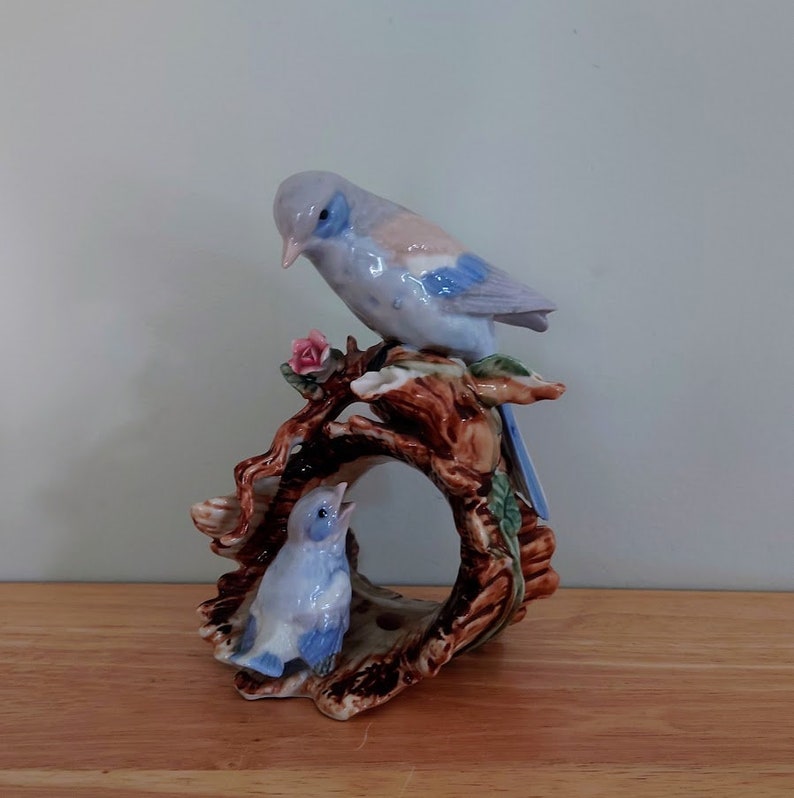Vintage Bird Figurine on Log Collectable Birds Porcelain Birds Mother ...