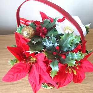 Vintage Christmas Floral Poinsettia Basket Arrangement - Etsy UK