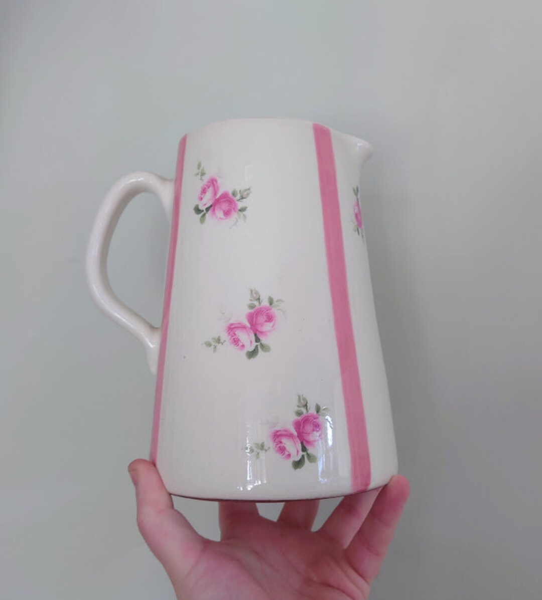 Vintage Floral Jug White and Red Rose Ceramic Pottery Jug Decorative ...