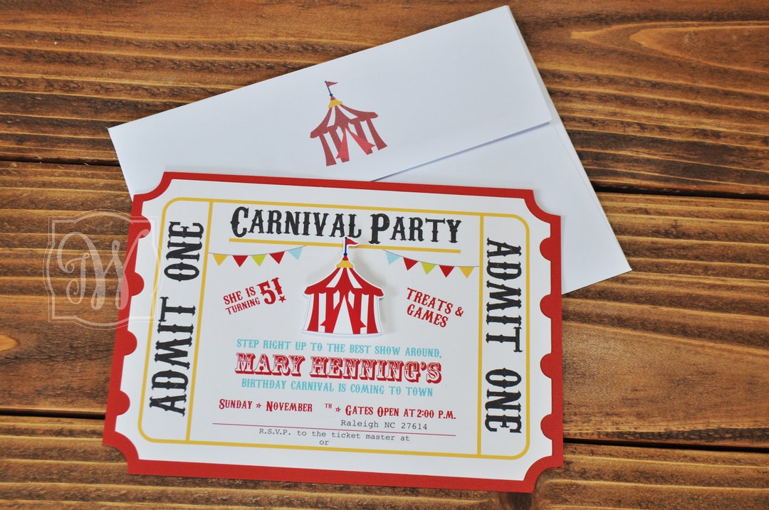 Carnival Invitation, Circus Invitation, Circus Invite, Circus ...