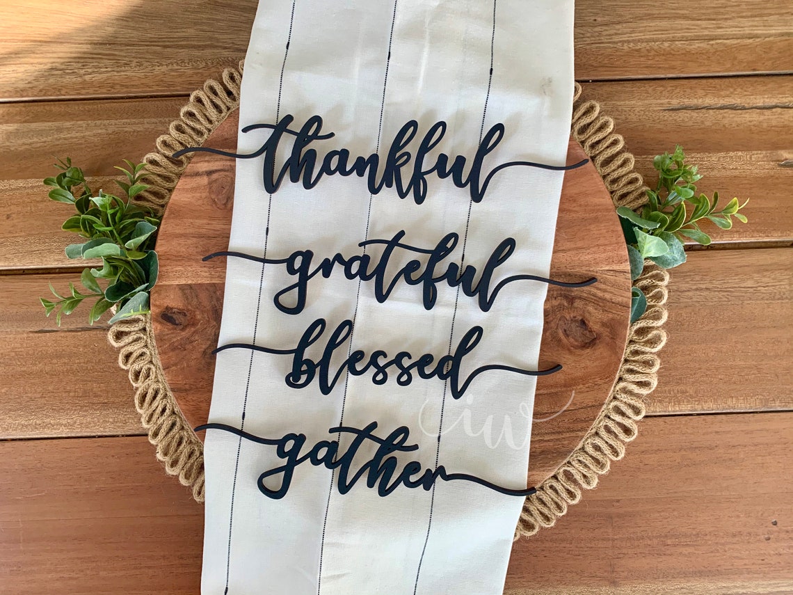 Thankful, Grateful, Blessed and Gather Words Fall Dining Table Wood ...