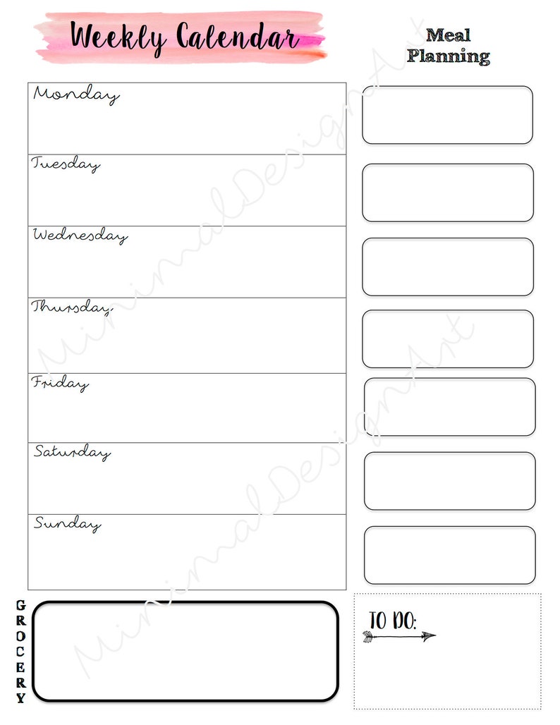 Simple Modern Weekly Calendar - Etsy