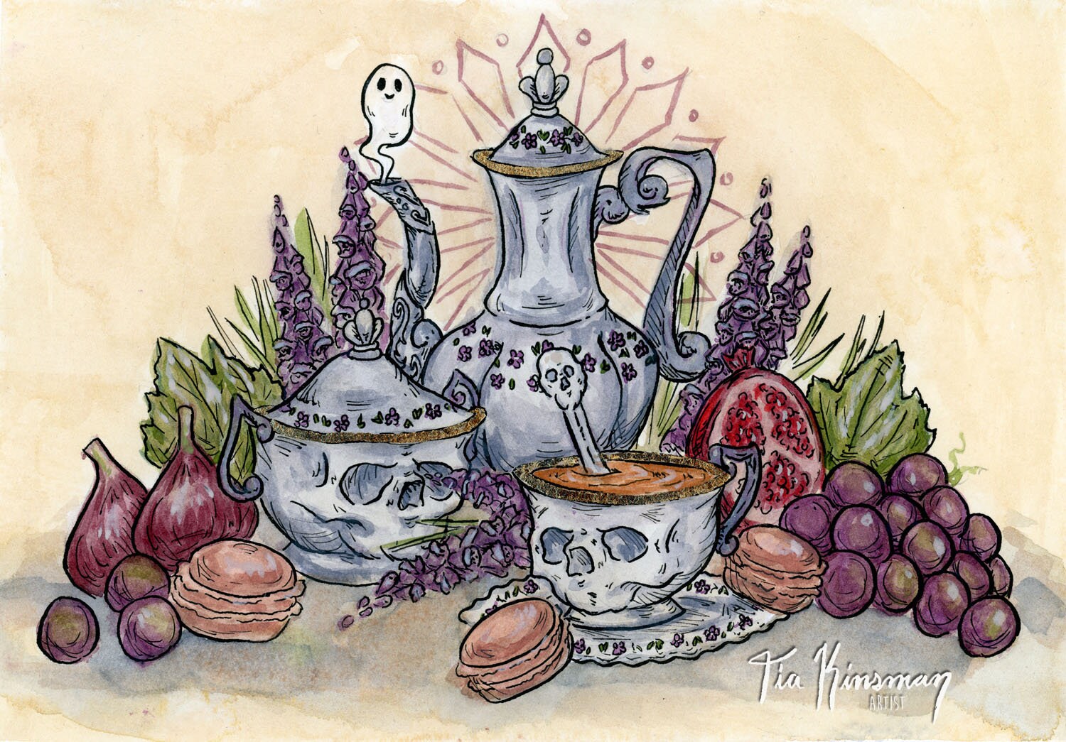 Haunted Tea Party Hand Embellished Fine Art Print - Etsy