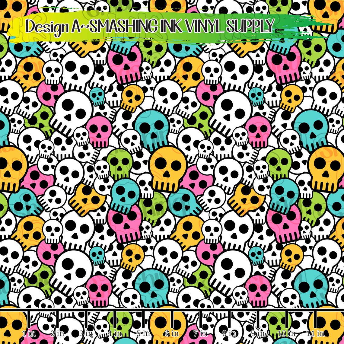 Colorful Skulls Printed Vinyl/printed Heat Transfer Vinyl/pattern Vinyl ...