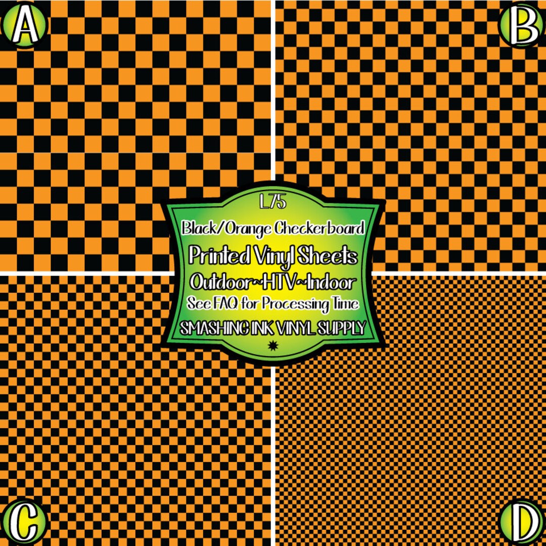 Orange Black Checkerboard Vinyl/printed Heat Transfer Vinyl/pattern ...
