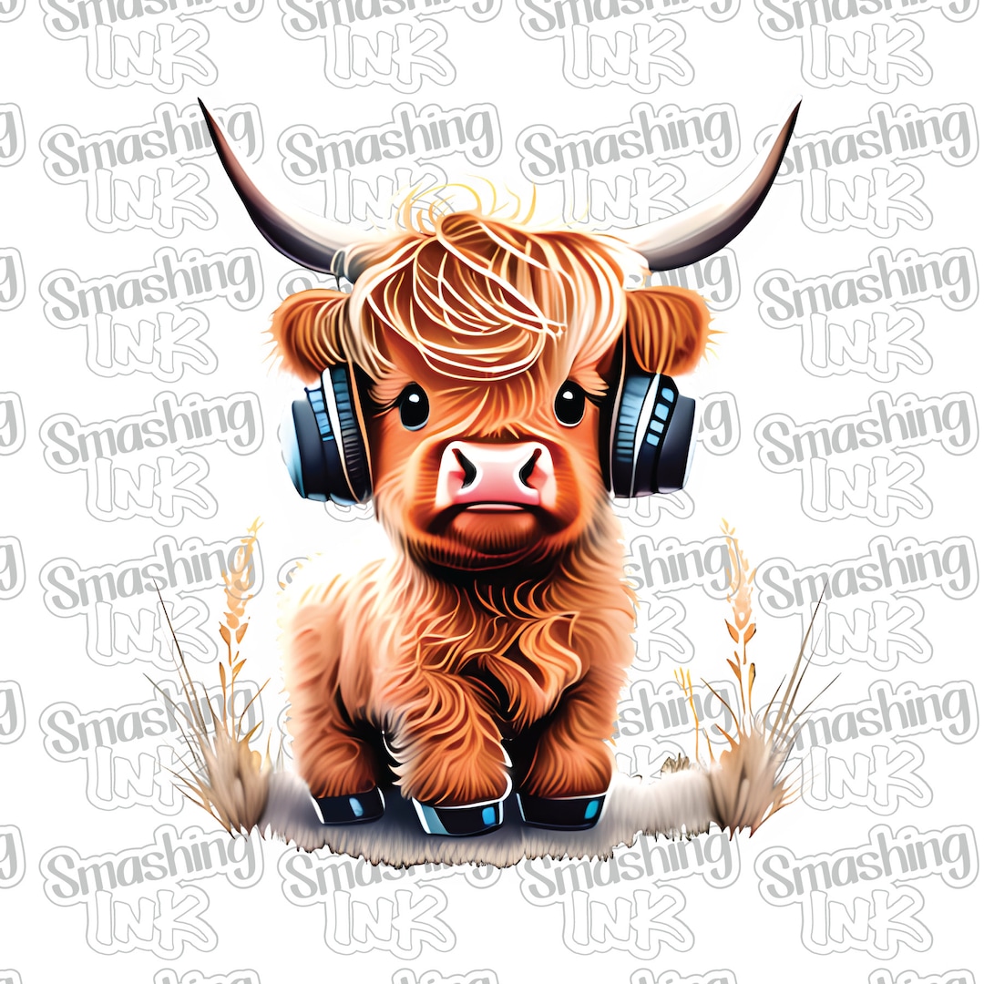 Baby Highland Cow Headphones Apparel Transfer - Available in Heat ...