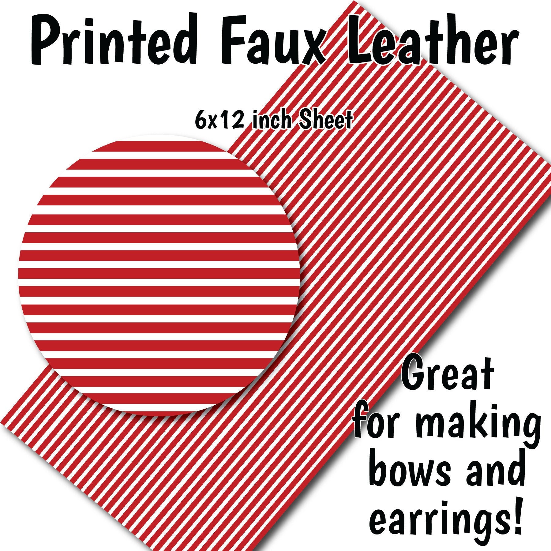 Red White Stripes Pattern Faux Leather Sheet/printed Faux Leather for ...