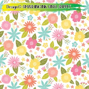 Spring Flowers Vinyl/printed Heat Transfer Vinyl/patterned Vinyl ...