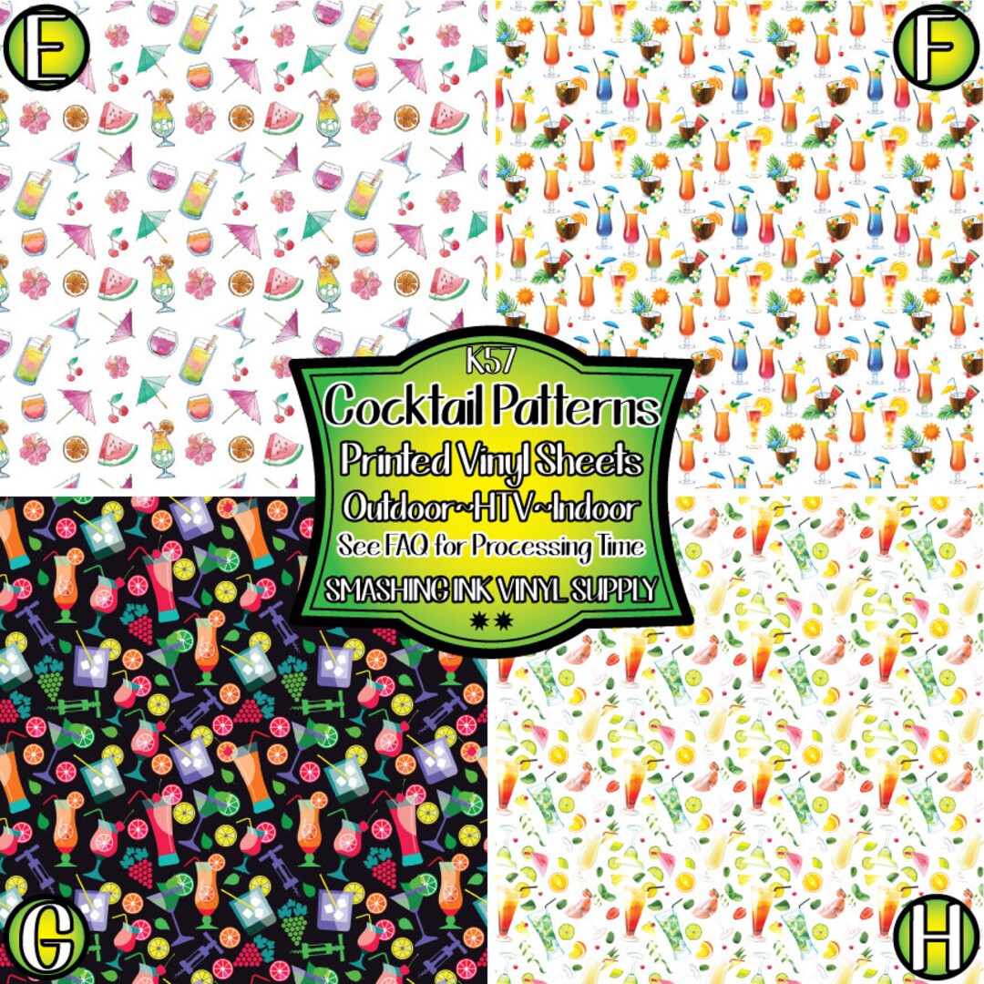 Cocktail Drink Adhesive Vinyl | Heat Transfer | Faux Leather | Laser ...