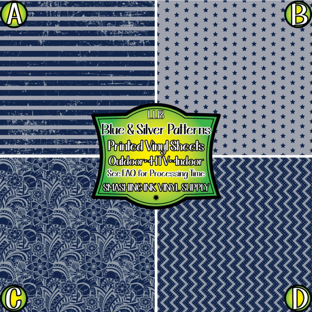 Blue & Silver Pattern Vinyl/printed Heat Transfer Vinyl/pattern Vinyl ...