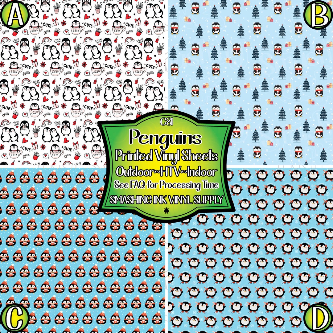 Penguins Printed Vinyl/printed Heat Transfer Vinyl/patterned Vinyl ...