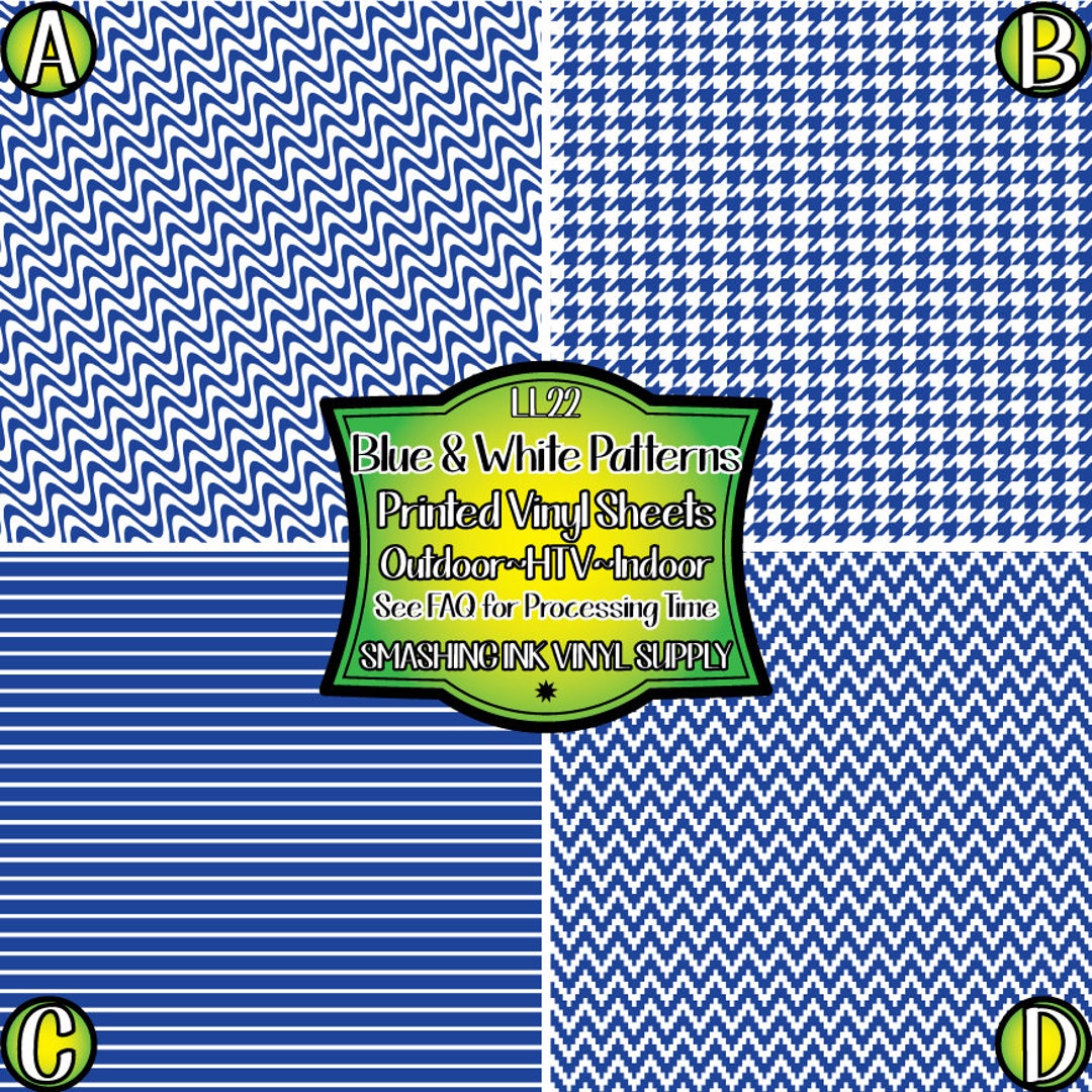 Blue White Pattern Vinyl/printed Heat Transfer Vinyl/patterned Vinyl ...