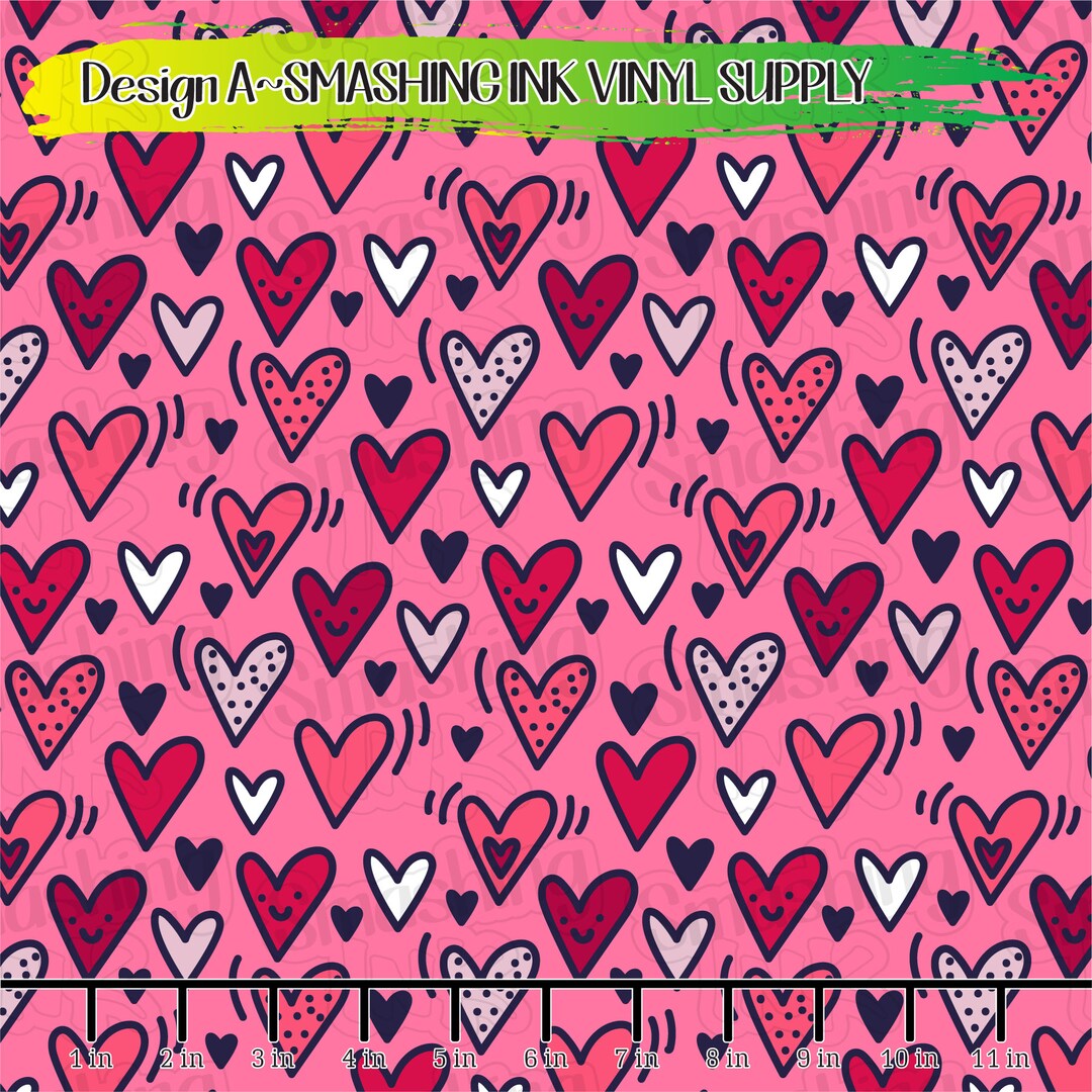 Cartoon Hearts Printed Heat Transfer Vinyl/patterned Vinyl/printed 651 ...