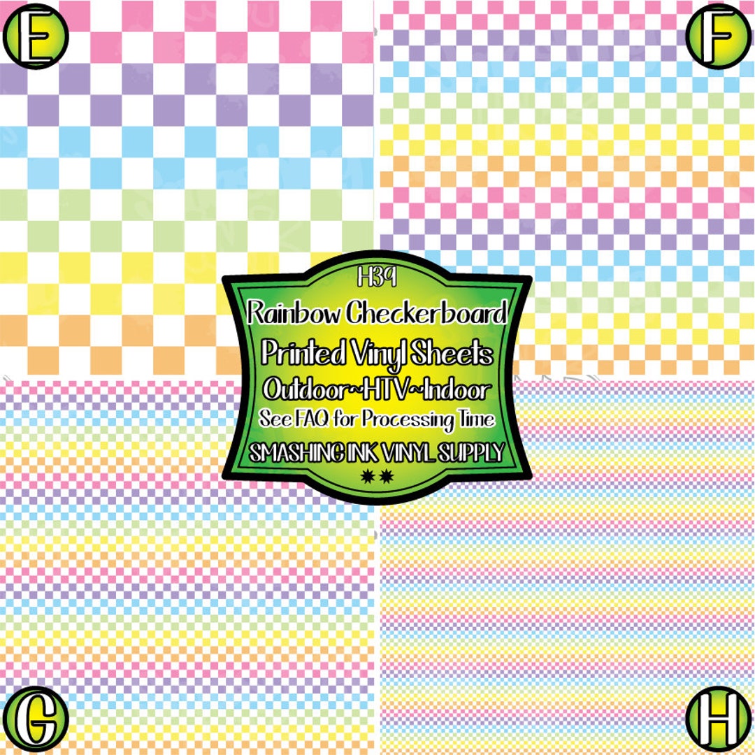 Rainbow Checkerboard Adhesive Vinyl | Heat Transfer | Faux Leather ...