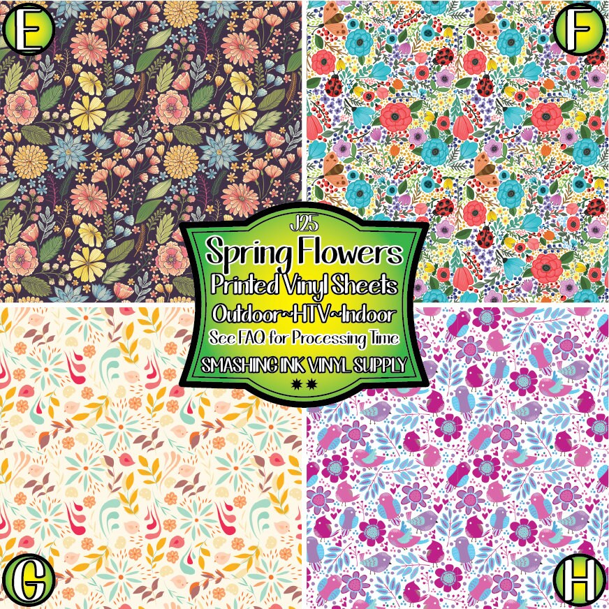 Spring Flowers Vinyl/Printed Heat Transfer Vinyl/Patterned | Etsy