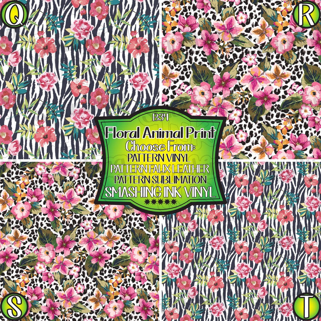 Floral Animal Print Adhesive Vinyl | Heat Transfer | Faux Leather ...