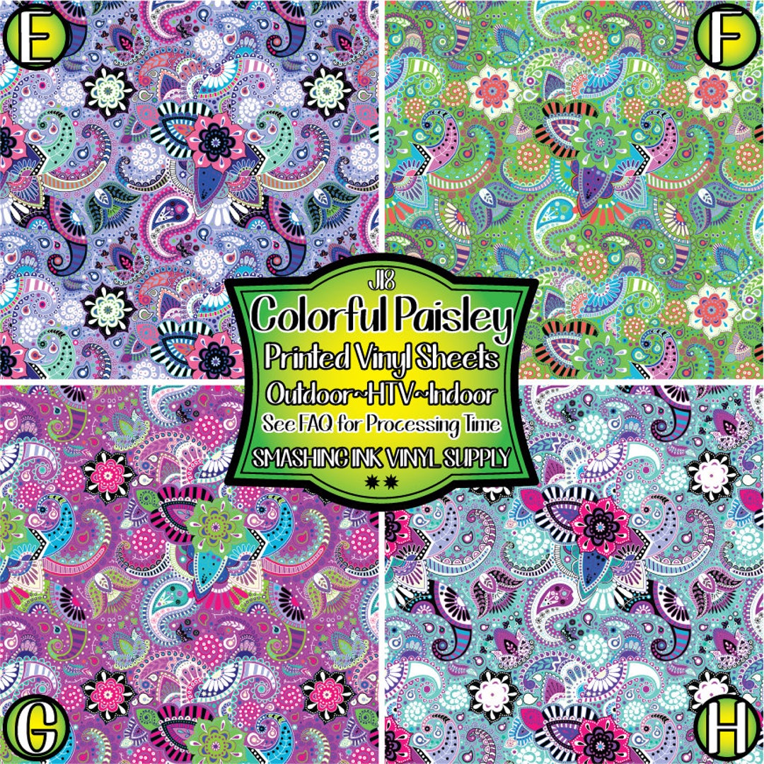Colorful Paisley Adhesive Vinyl | Heat Transfer | Faux Leather | Laser ...