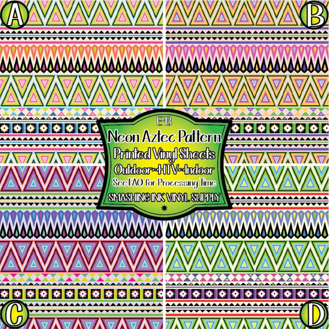 Neon Aztec Pattern Vinyl/printed Heat Transfer Vinyl/patterned Vinyl ...