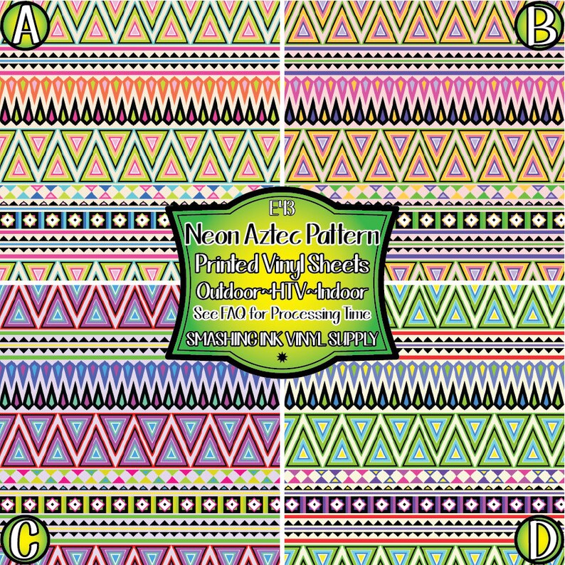Neon Aztec Pattern Vinyl/printed Heat Transfer Vinyl/patterned Vinyl ...