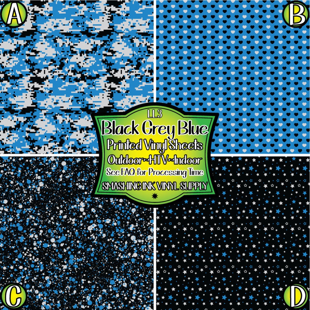 Black Grey Blue Pattern Vinyl/printed Heat Transfer Vinyl/pattern Vinyl ...