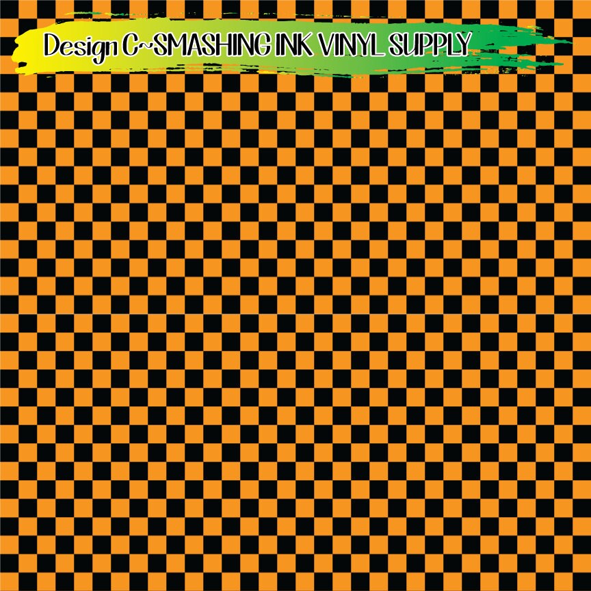 Orange Black Checkerboard Vinyl/printed Heat Transfer Vinyl/pattern ...