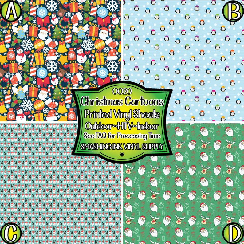 Christmas Cartoon Adhesive Vinyl | Heat Transfer | Faux Leather | Laser ...