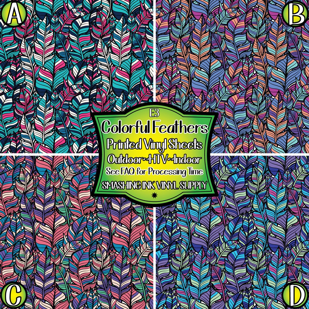 Colorful Feathers Adhesive Vinyl | Heat Transfer | Faux Leather | Laser ...