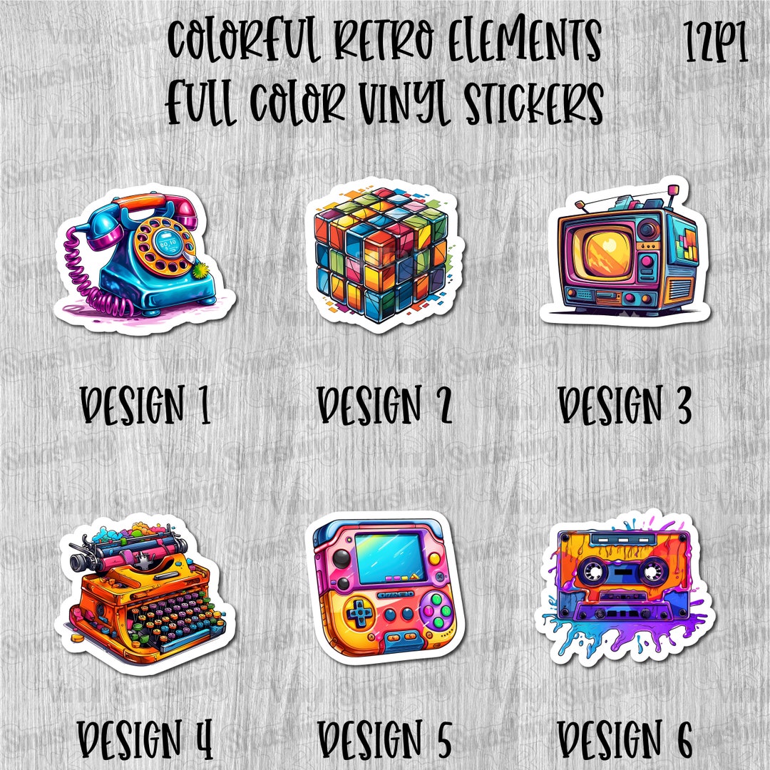 Colorful Retro Elements Full Color Sticker/printed Vinyl Sticker ...