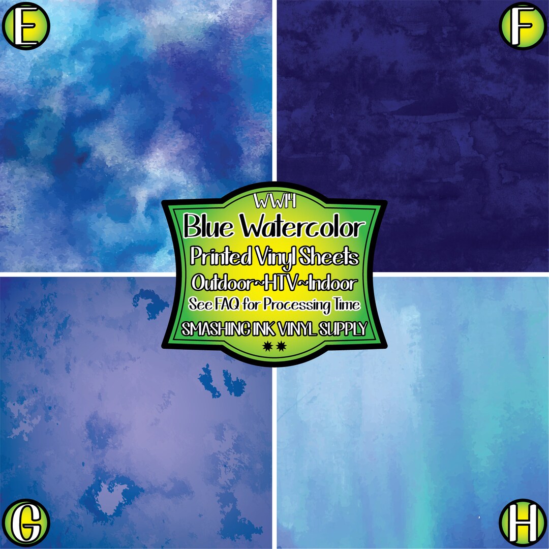 Blue Watercolor Vinyl/printed Heat Transfer Vinyl/patterned Vinyl ...