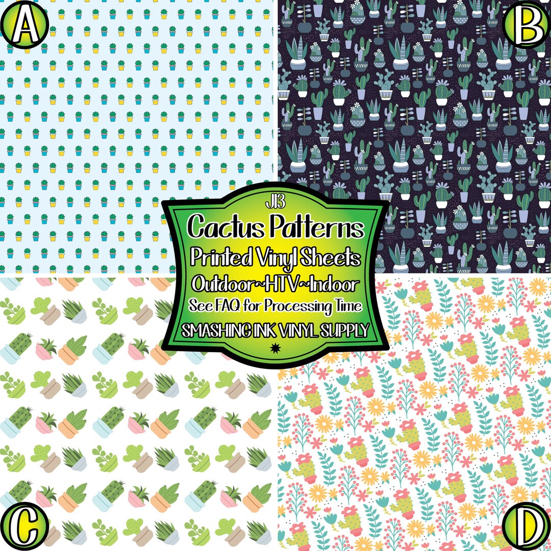 Cactus Pattern Vinyl/printed Heat Transfer Vinyl/patterned Vinyl ...