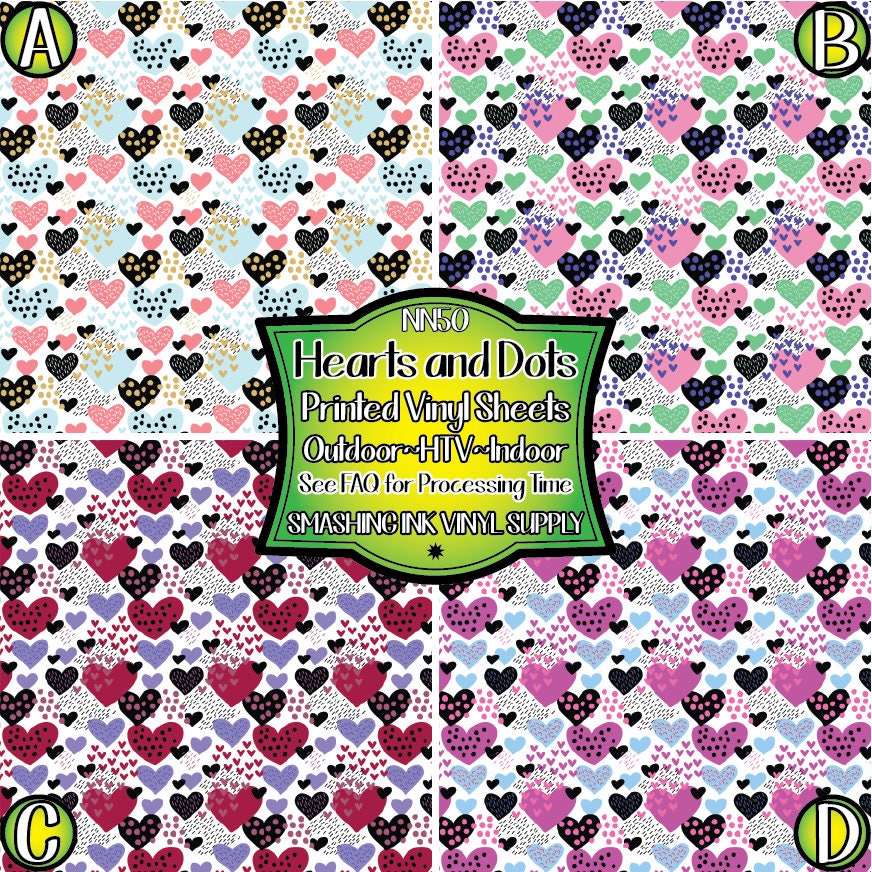 Hearts and Dots Vinyl/printed Heat Transfer Vinyl/patterned - Etsy