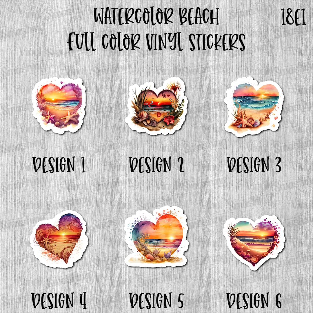 Watercolor Beach Full Color Sticker/printed Vinyl Sticker/printed Vinyl ...