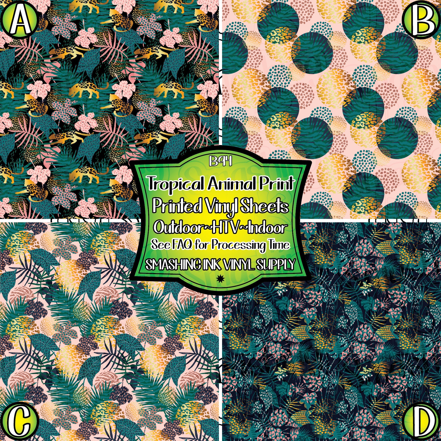 Tropical Animal Print Adhesive Vinyl | Heat Transfer | Faux Leather ...