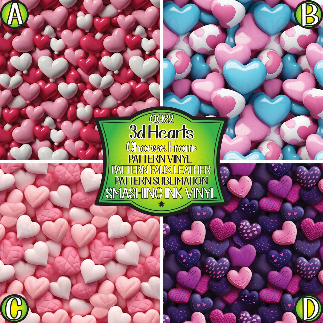 3D Hearts/printed Heat Transfer Vinyl/patterned Vinyl/printed 651 Vinyl ...