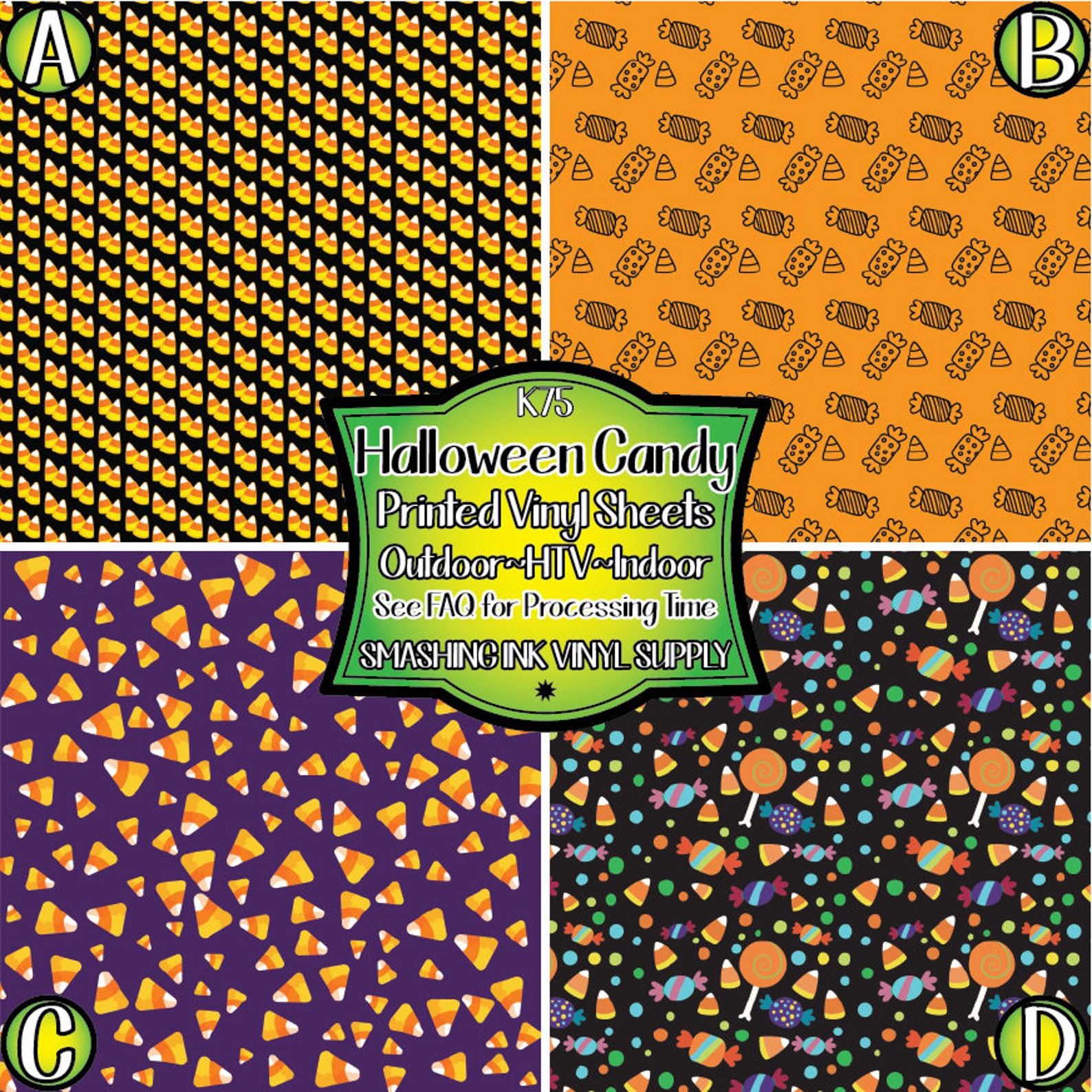 Halloween Candy Vinyl/printed Heat Transfer Vinyl/patterned - Etsy