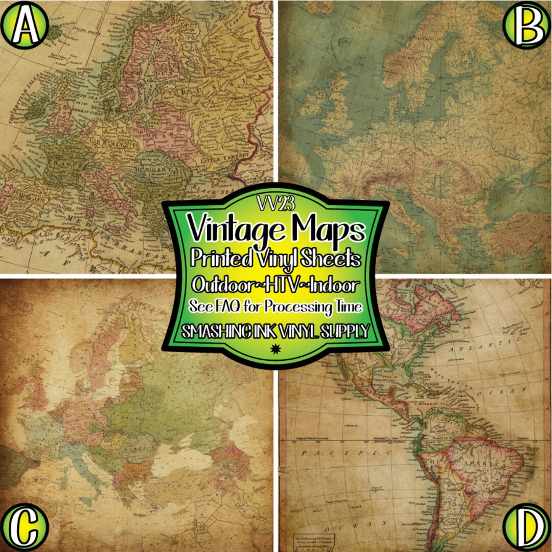 Vintage Map Pattern Vinyl/printed Heat Transfer Vinyl/patterned Vinyl ...