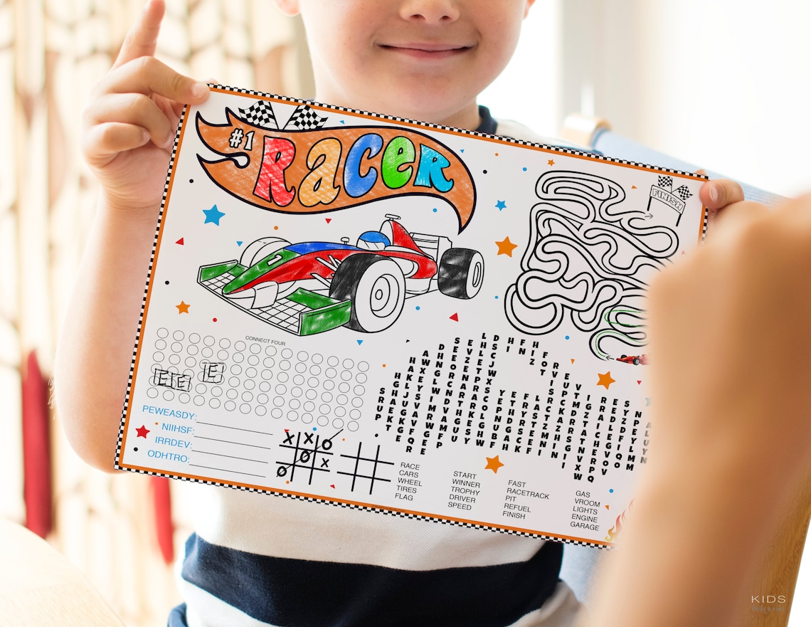 Race Car Activity Placemat Birthday Party Printable Race Car | Etsy