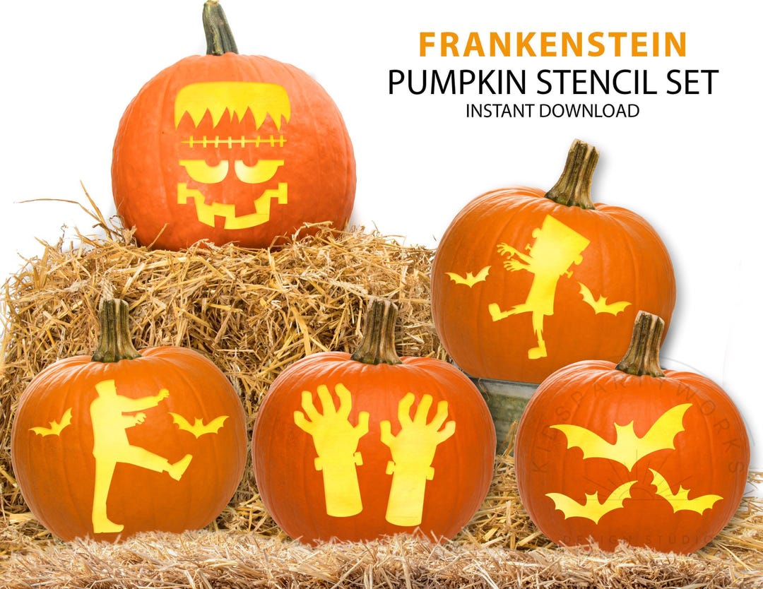 Frankenstein Pumpkin Stencil Set, Halloween Pumpkin Carving Stencil Set ...