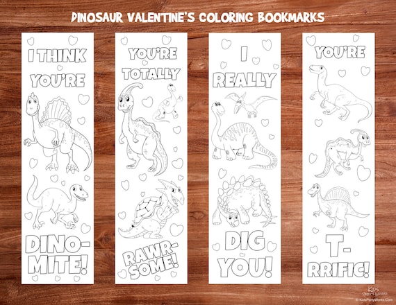Valentine Coloring Bookmark Dinosaur Valentine Bookmark | Etsy