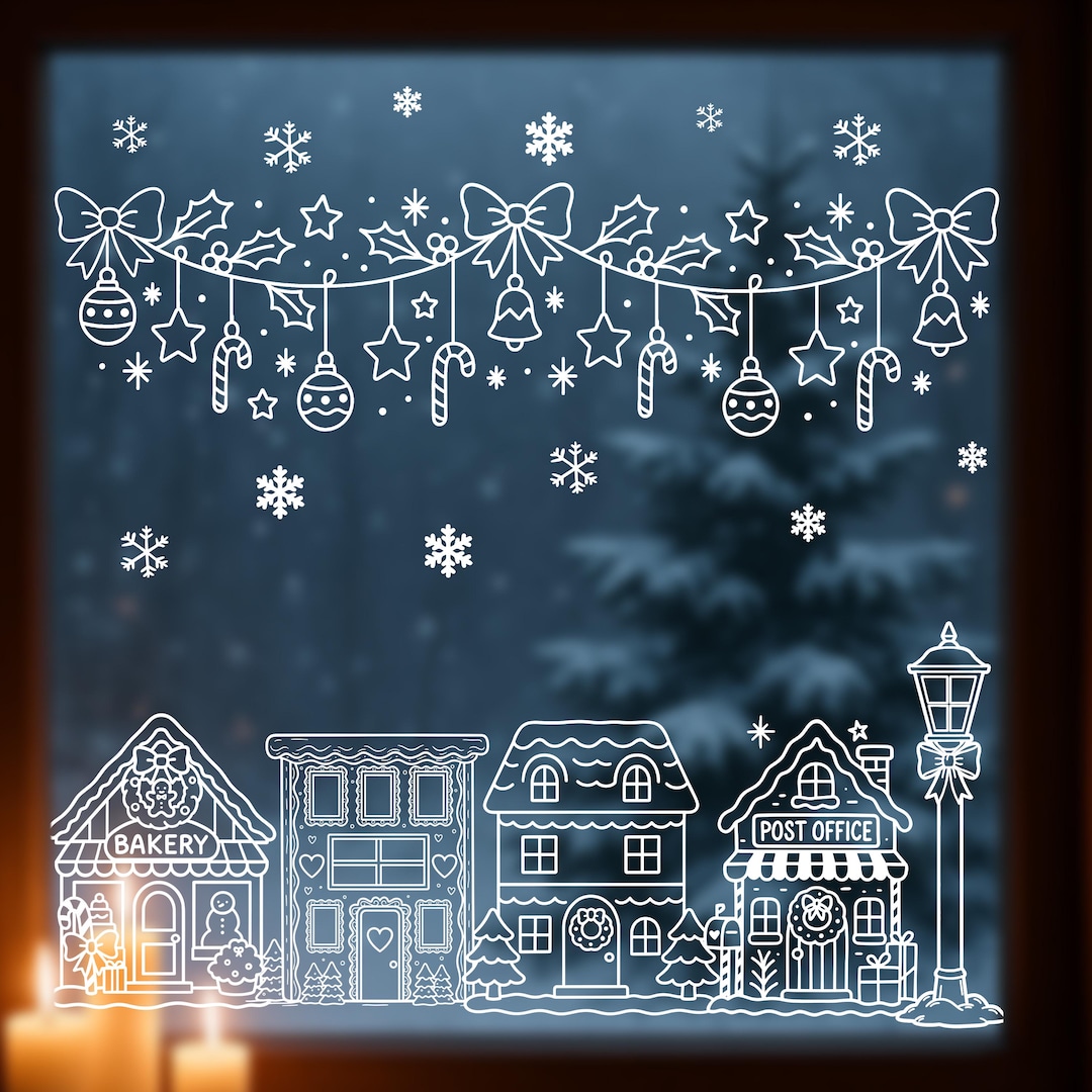Christmas Village Window Art Template JPG, 28 Christmas Window Chalk ...