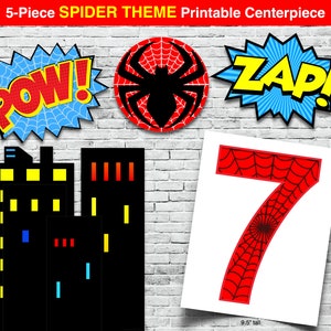 Spider Birthday NUMBER 7 Centerpiece, Superhero Birthday, Spider ...