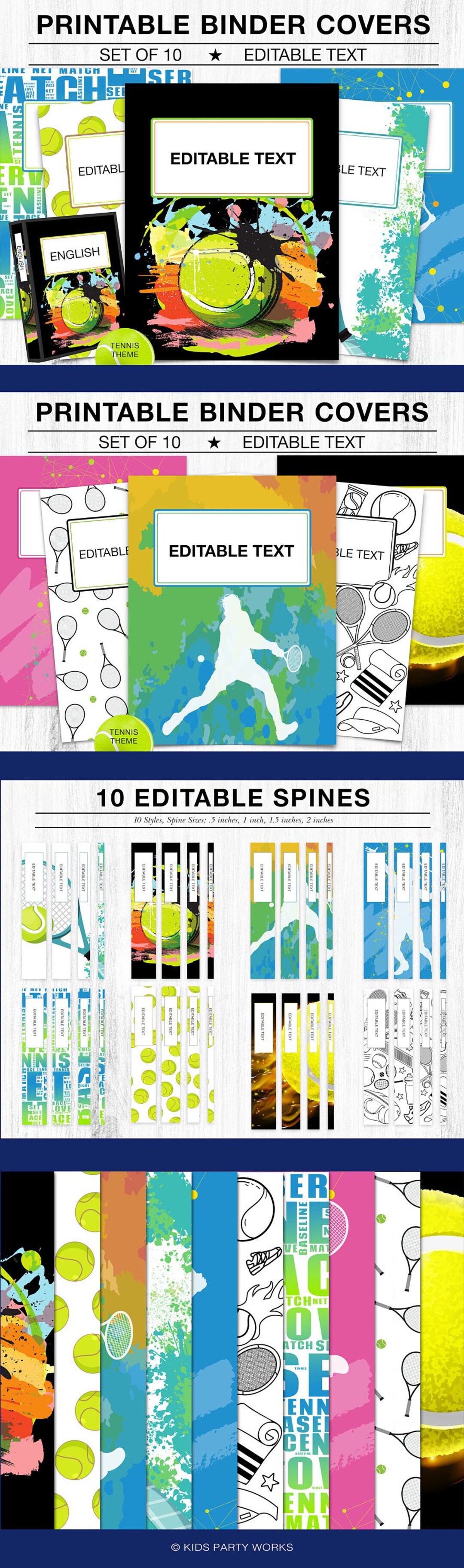 BINDER COVERS Printable Editable, Back to School, Tennis Binder Covers ...