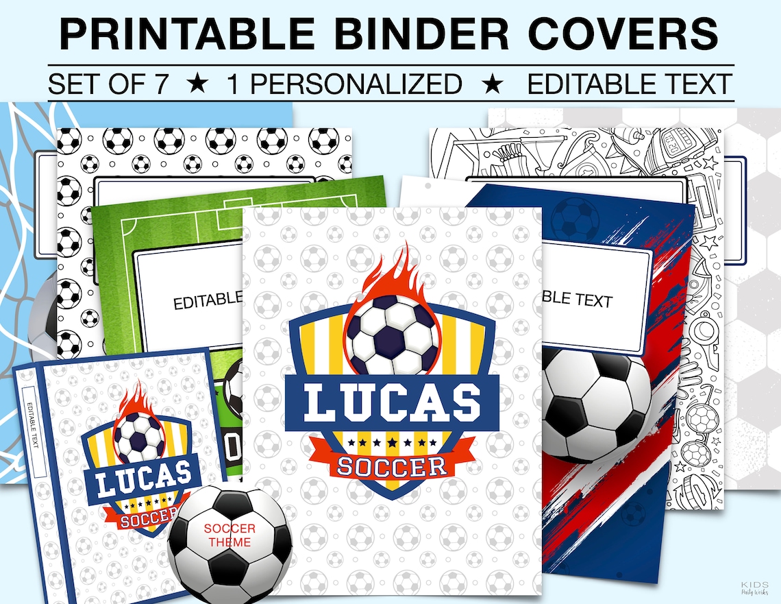 Kids Printable BINDER COVERS, Soccer Binder Covers, 1 Personalized ...